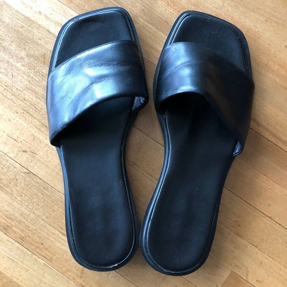 Bass | Shoes | Bass Black Leather Sandals Size 6m Slipon Slides | Poshmark
